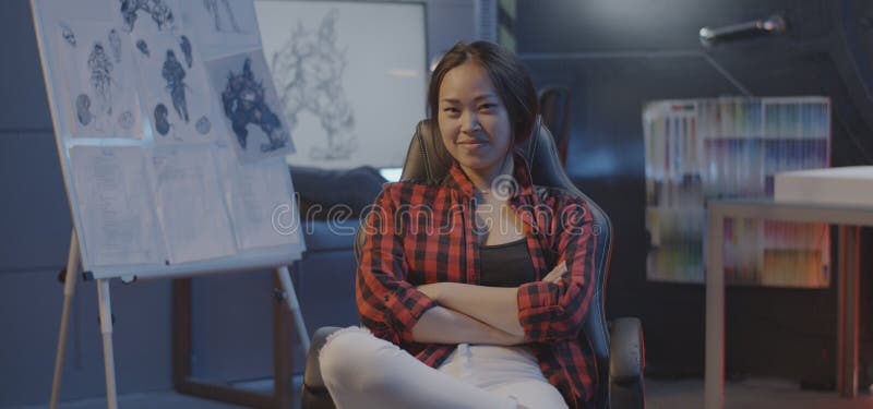 Female Video Game Developer Portrait Stock Image - Image of sketches ...