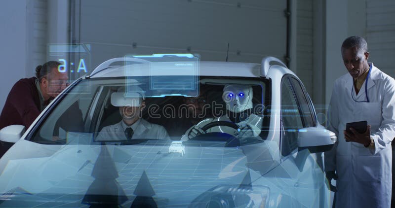 Scientists Testing a Car Driving Robot Stock Image - Image of ...