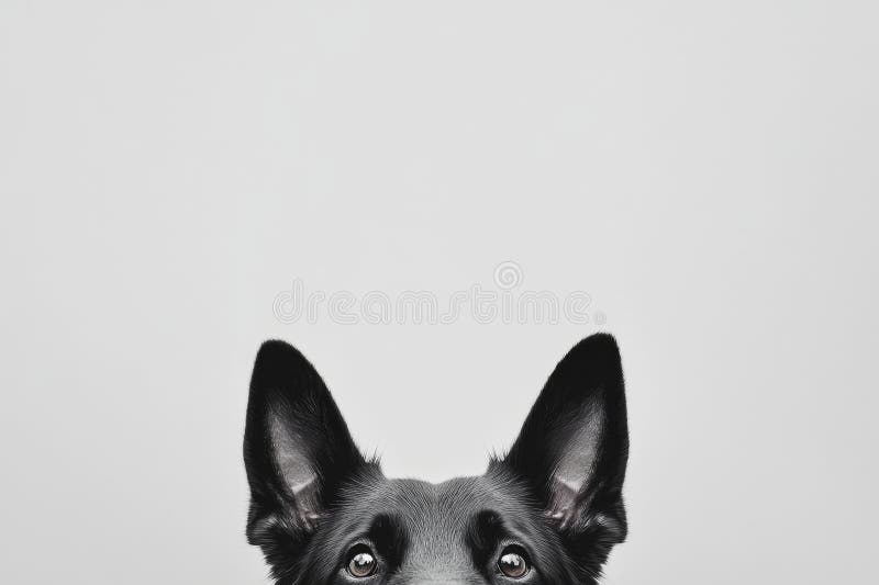 In a Medium Shot, a German Shepherd Dog Stands in Front of a Gray ...