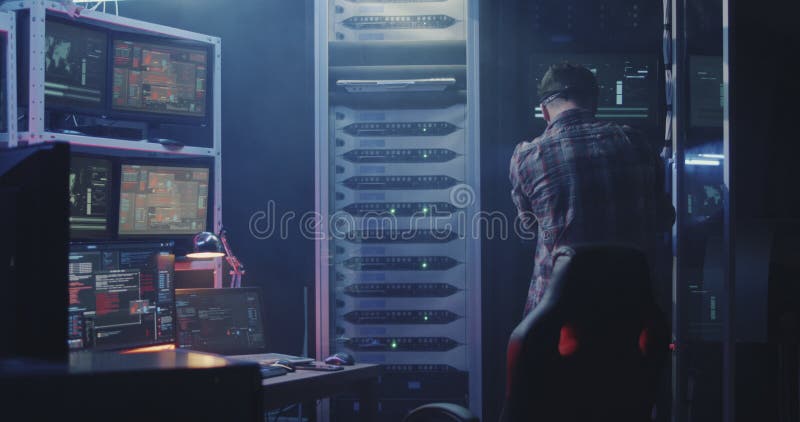 Male Hacker Adjusting Equipment Stock Footage - Video of caucasian ...