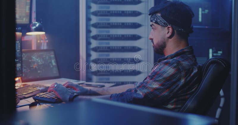 Hacker Watching Multiple Monitors Stock Image - Image of hacker ...