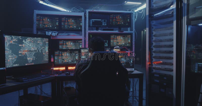 Hacker Watching Multiple Monitors Stock Image - Image of violation ...