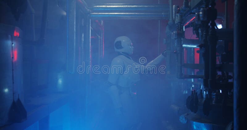 Humanoid Robot Working in a Smoke Filled Lab Stock Photo - Image of ...