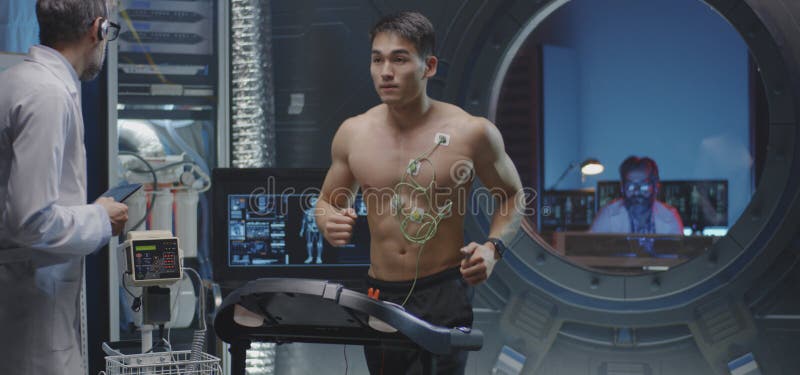 Astronaut Running on Treadmill Stock Photo - Image of electrodes ...