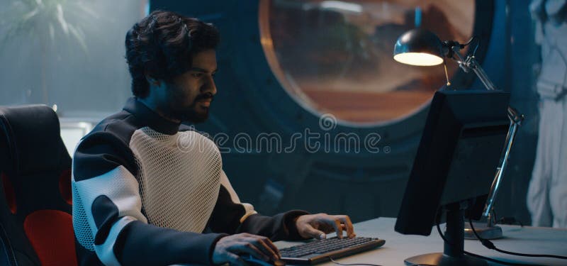 Male Astronaut Working on Computer Stock Image - Image of laboratory ...
