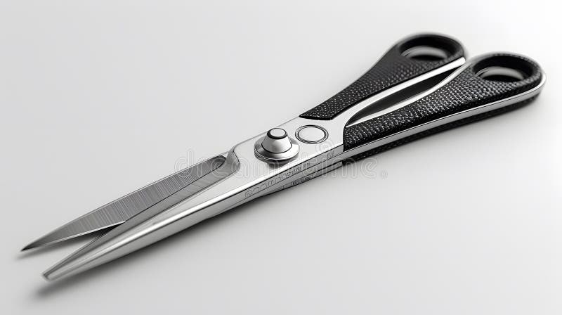 Medium Shot of Metallic Scissors with Black Handles Stock Illustration ...