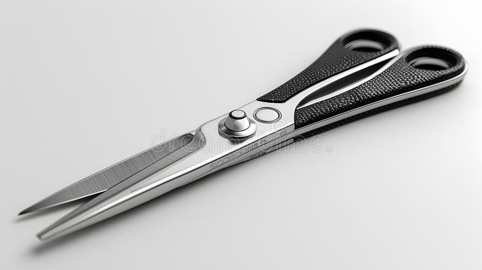 Medium Shot of Metallic Scissors with Black Handles Stock Illustration ...