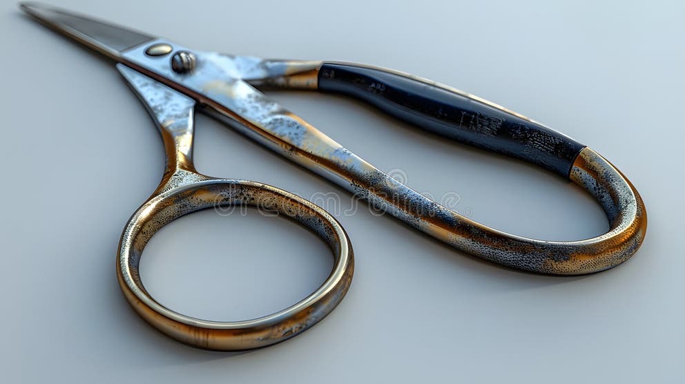 Medium Shot of Metallic Scissors with Black Handles Stock Illustration ...