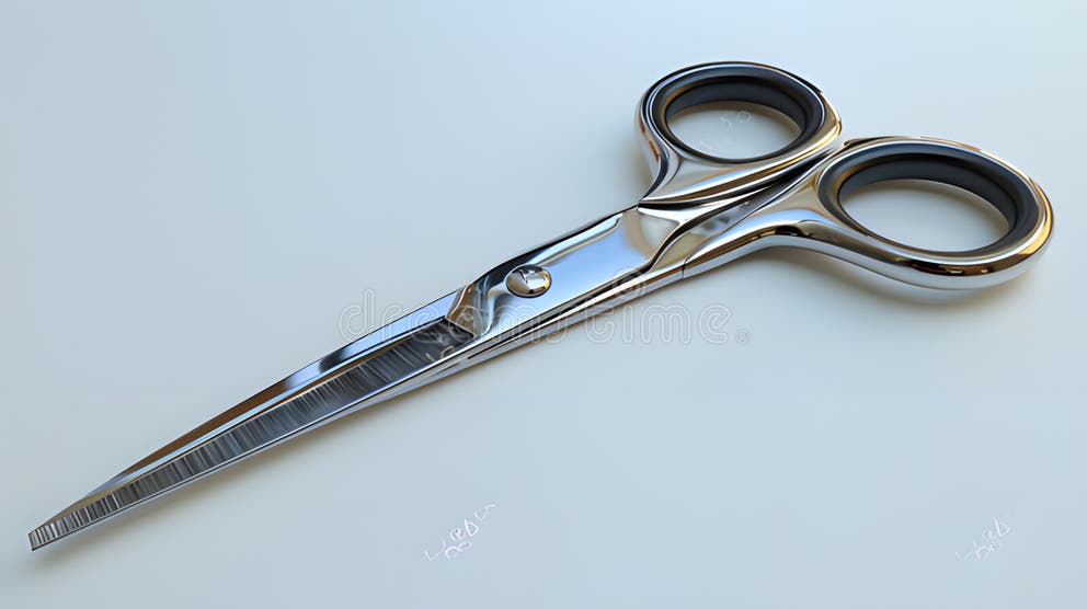 Medium Shot of Metallic Scissors with Black Handles Stock Illustration ...