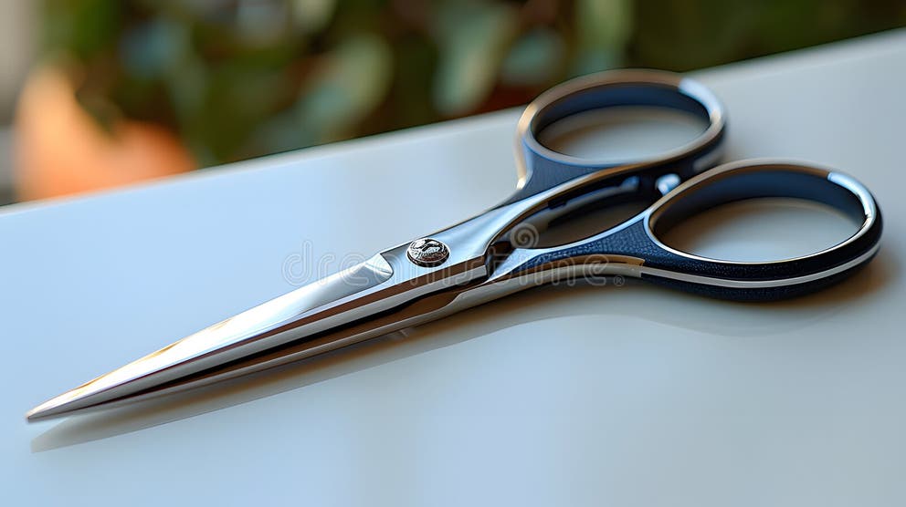 Medium Shot of Metallic Scissors with Black Handles Stock Illustration ...