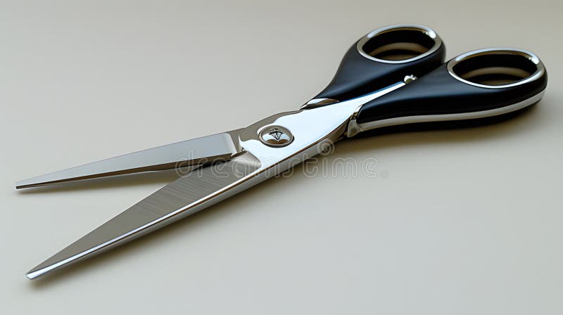Medium Shot of Metallic Scissors with Black Handles Stock Illustration ...
