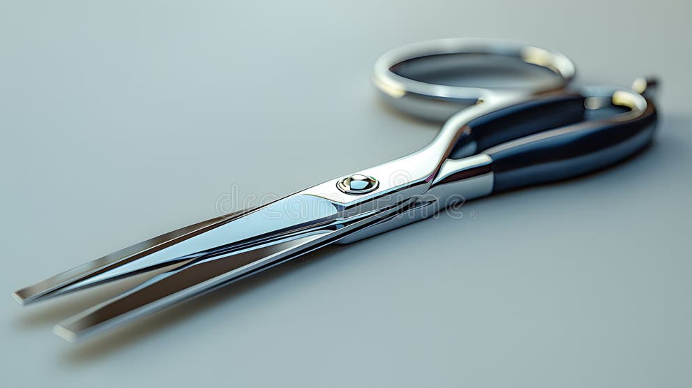 Medium Shot of Metallic Scissors with Black Handles Stock Illustration ...