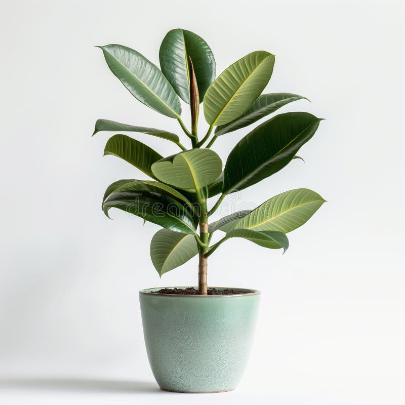 Medium Shot of a Potted Rubber Tree Plant Isolated on White Background ...
