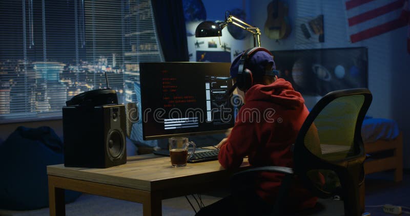 Programmer Boy Coding on His Computer Stock Video - Video of dangerous ...