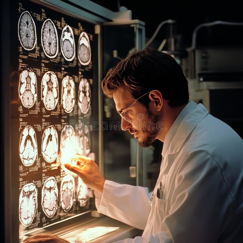 Medium Shot of a Radiologist Looking at an X-ray Image Stock ...