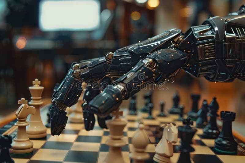 Medium Shot of a Robotic Hand Playing Chess, Symbolizing AI Stock ...