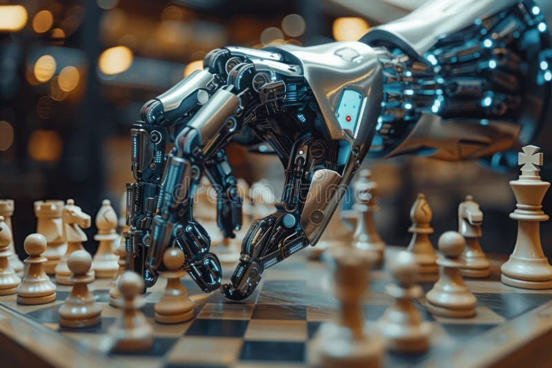 Medium Shot of a Robotic Hand Playing Chess, Symbolizing AI Stock Image ...