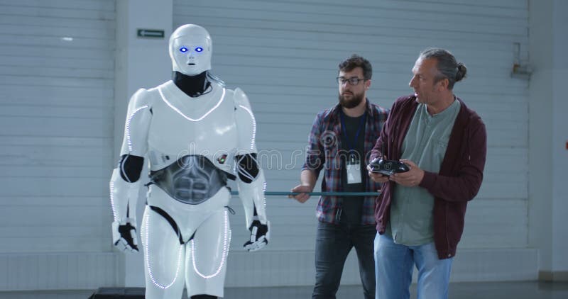 Scientists Testing Robots Stability Stock Video - Video of shoving ...