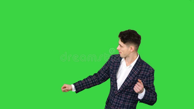 Cool Man in Formal Outfit Walking and Dancing on a Green Screen, Chroma ...