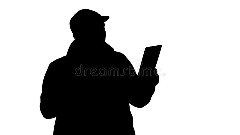 Silhouette Young Businessman Using Digital Tablet Making Video Call ...