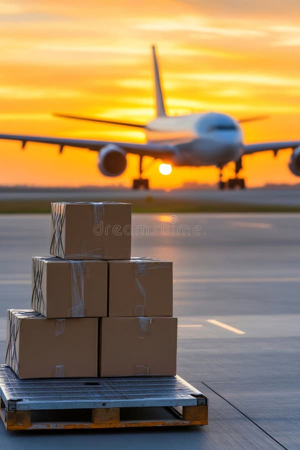 Medium Shot Slightly Low Perspective of a Stack of Sealed Cargo Boxes ...