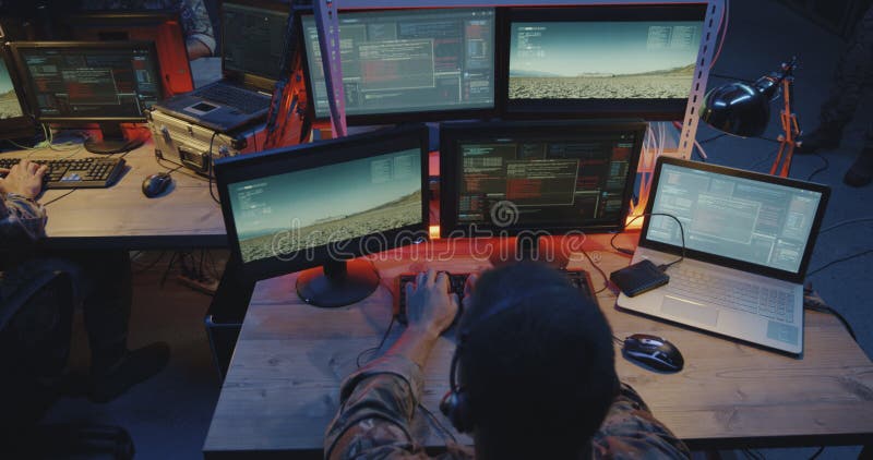 Soldiers Controlling Rocket Strike on Computer Stock Photo - Image of ...