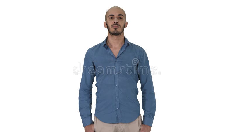 Strict Man Standing and Looking into Camera on White Background. Stock ...