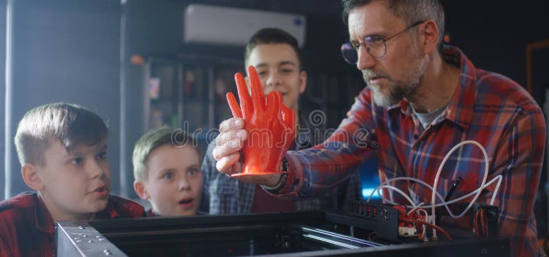 Teacher and Students Using 3D Printer Stock Photo - Image of caucasian ...