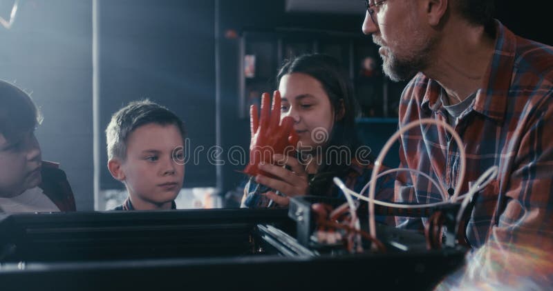 Teacher and Students Using 3D Printer Stock Video - Video of kids ...