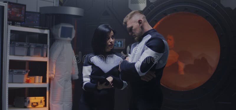 Astronauts Working in a Mars Base Stock Photo - Image of porthole, mars ...