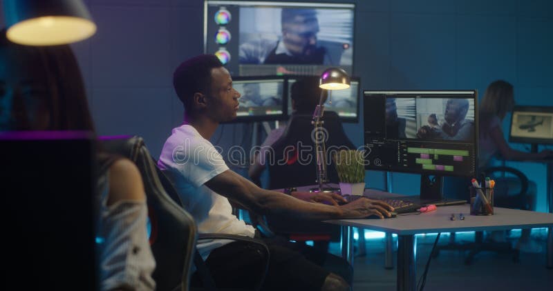 Video Editors at Work in Editing Room Stock Photo - Image of indoors ...