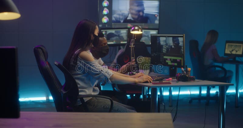 Video Editors at Work in Editing Room Stock Photo - Image of monitor ...