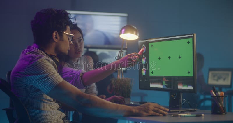 Video Editors at Work in Editing Room Stock Image - Image of sitting ...