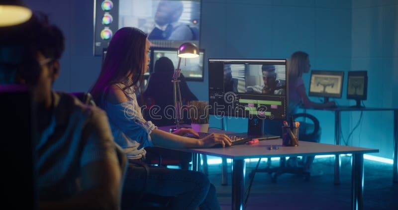 Video Editors at Work in Editing Room Stock Image - Image of indoors ...