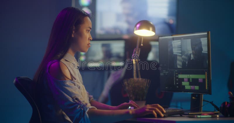 Video Editors at Work in Editing Room Stock Image - Image of indoors ...