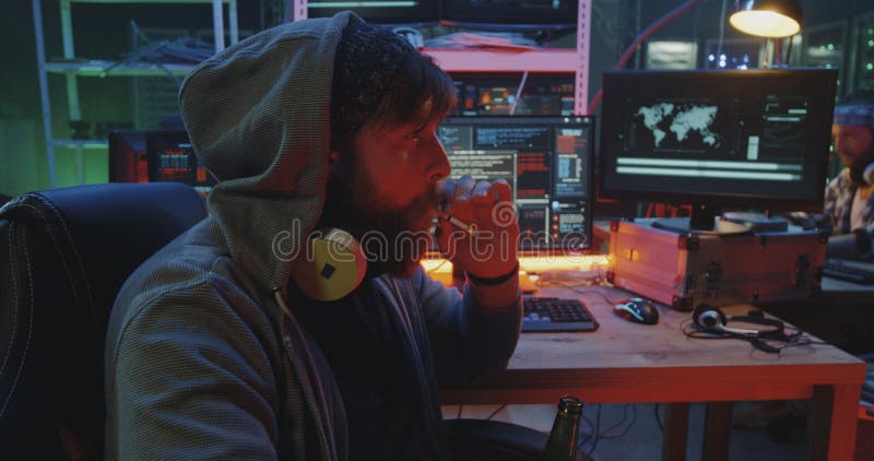 Hacker Smoking and Drinking Beer Stock Image - Image of cigarette ...