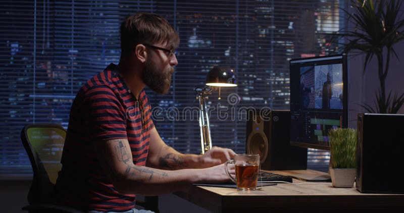 Young Man Editing Video Inside the Room Stock Photo - Image of passion ...