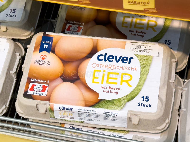 Medium Size Clever Austrian Eggs Carton with 15 Eggs in Supermarket ...