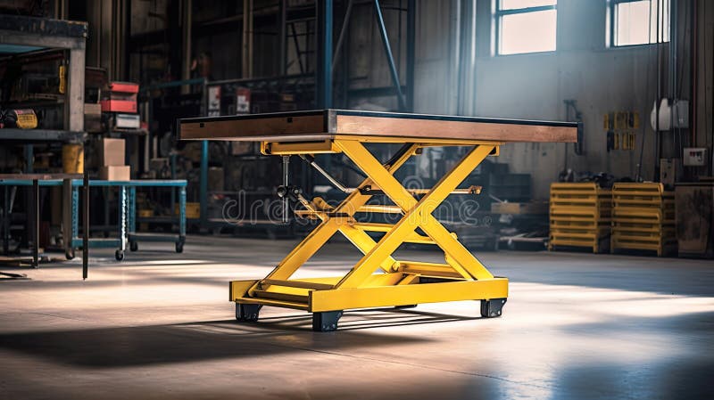 A Medium Sized Hydraulic Lift Table Being Used in a Warehouse ...