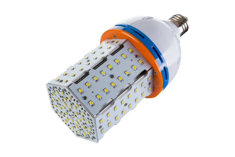 Medium-sized LED Lamp Lying on Its Side, Many LEDs, on White Background ...
