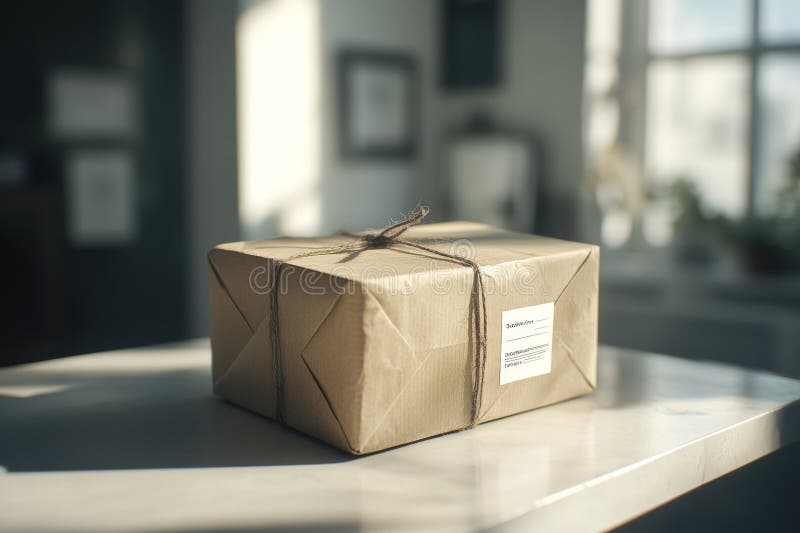 Medium Sized Parcel Sealed with Clear Tape and Labeled for Shipping. it ...