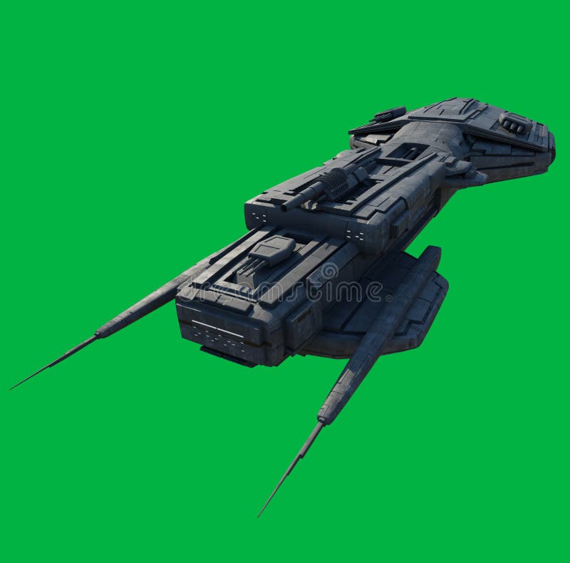 Medium Space Ship with Heavy Weapons on a Green Screen Background Stock ...