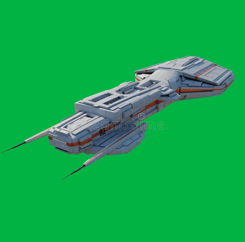 Medium Space Ship with White and Orange Colour Scheme on a Green Screen ...