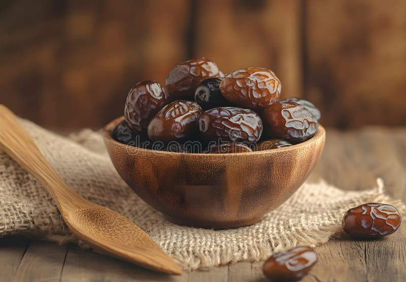 Medjool Dates in Wooden Bowl, Rustic Kitchen Setting Stock Illustration ...