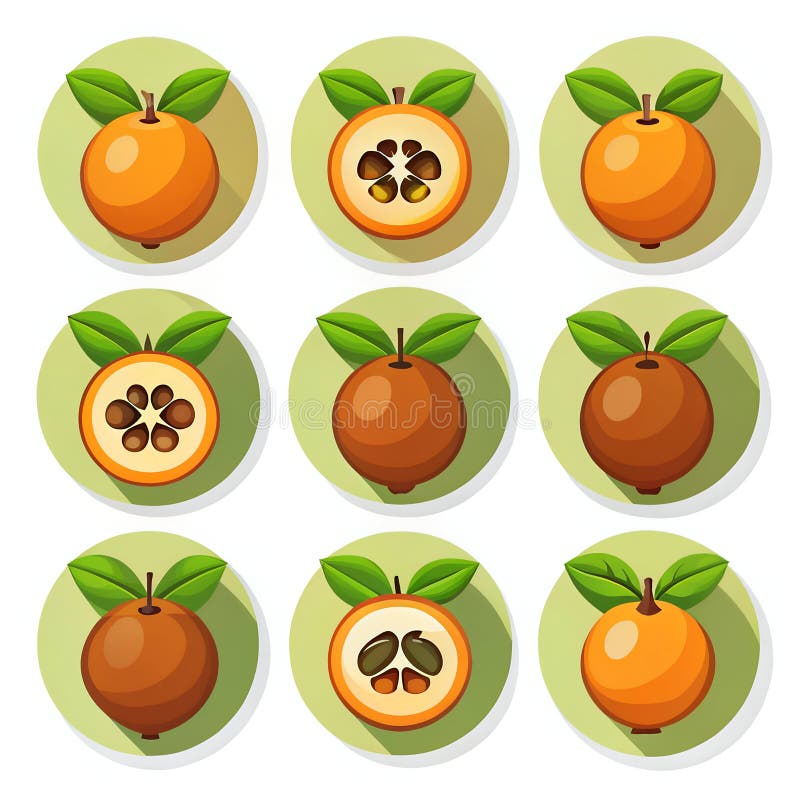 Medlar Icon Set in Flat Vector Style Stock Illustration - Illustration of medlar, style: 376171318