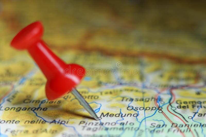 Meduno, Italy pin on map stock photo. Image of east - 367777280