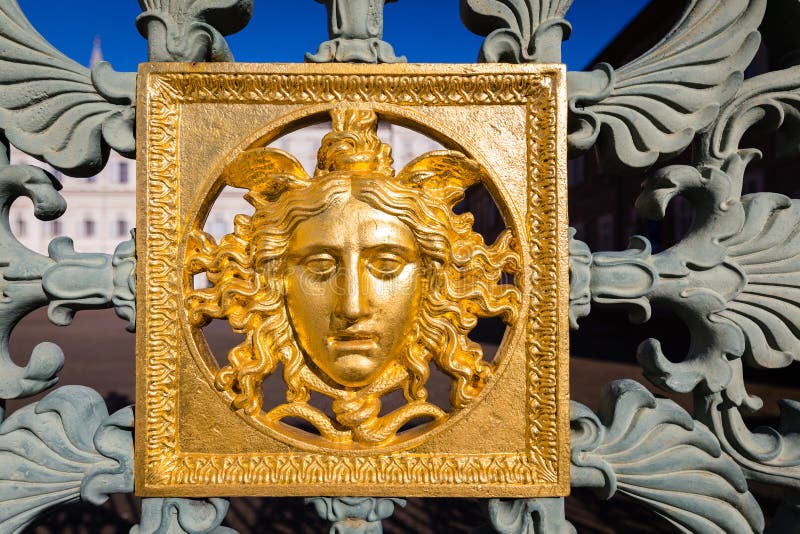 Medusa mask golden stock image. Image of classical, fence - 49741931