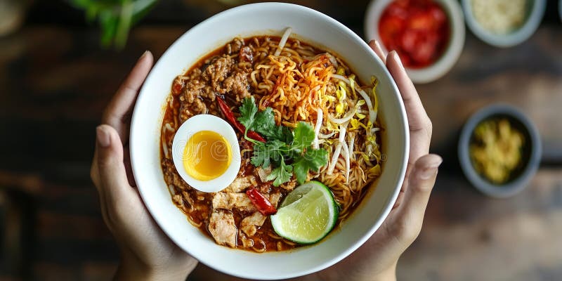 Mee Rebus in Dish Being Lifted by Two Hands Stock Illustration ...