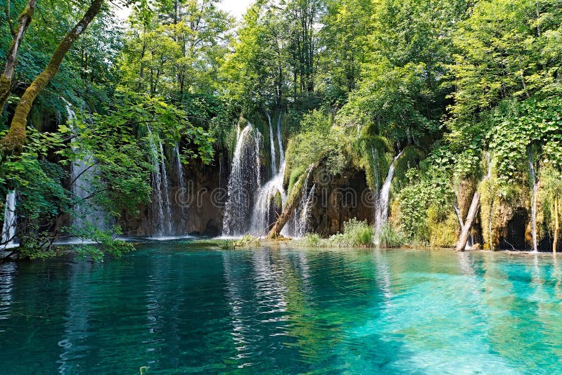 Bos meer en waterval stock foto. Image of park, blauw - 15394066