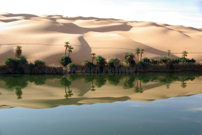 Meer in Libische woestijn stock afbeelding. Image of palm - 15818237